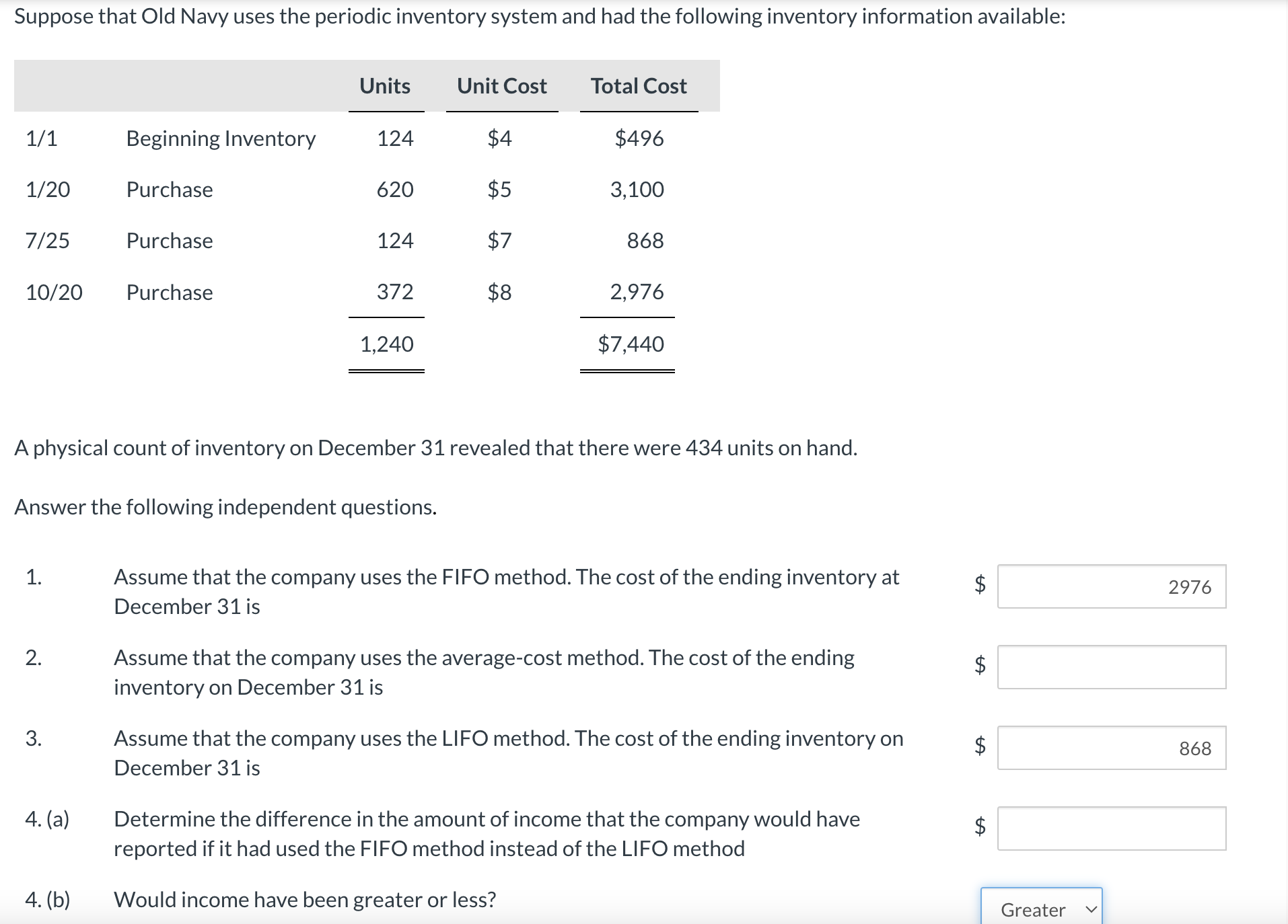 Solved Suppose that Old Navy uses the periodic inventory | Chegg.com