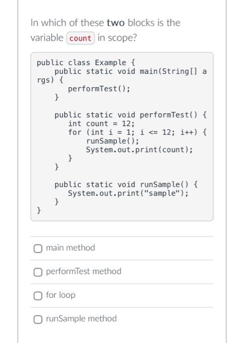 Solved main method performTest method for loop runSample | Chegg.com