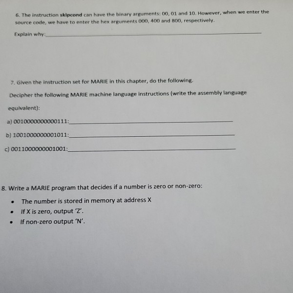 Solved 6. The instruction skipcond can have the binary | Chegg.com