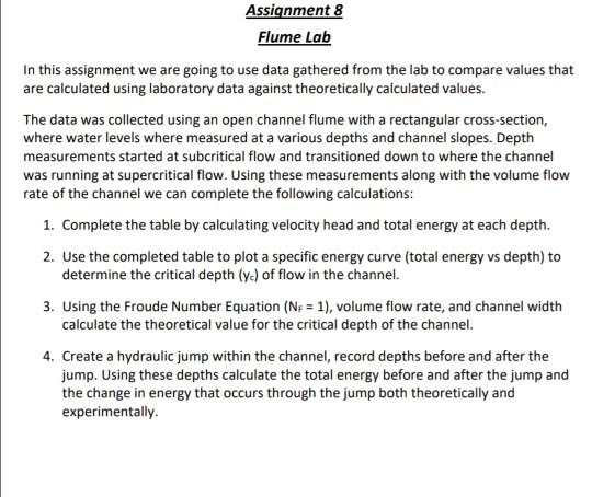 Solved Assignment 8 Flume Lab In this assignment we are | Chegg.com