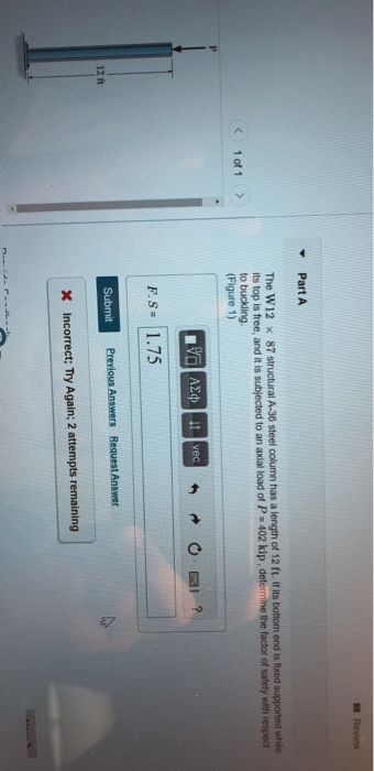 Solved Review Part A The W12 X 87 structural A 36 steel | Chegg.com