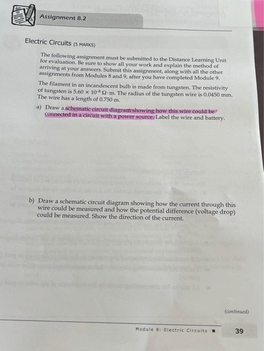 Solved Assignment 8.2 Electric Circuits (5 MARKS) The | Chegg.com