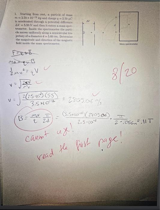 Solved 1. Starting from test, n particle of mos m=3.50×10−12 | Chegg.com
