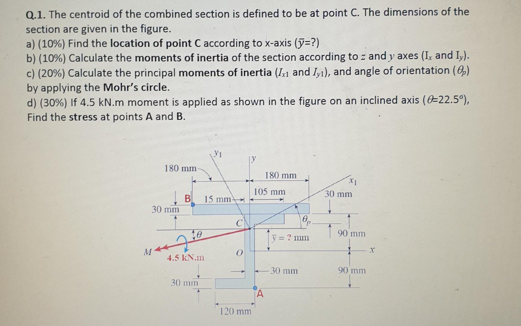 Solved Q.1. The centroid of the combined section is defined | Chegg.com