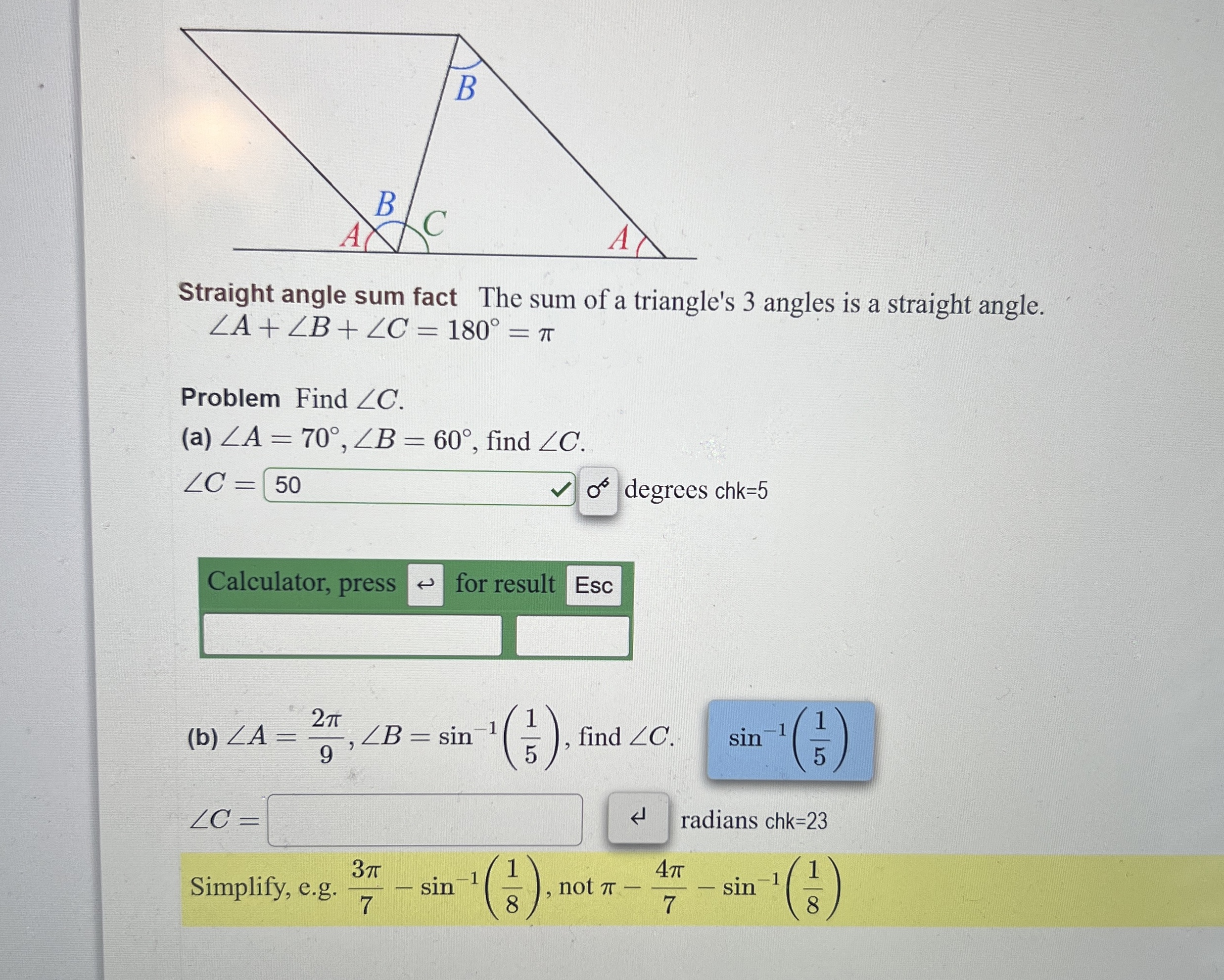 Solved by an EXPERT Straight angle sum fact The sum of a triangle's 3 | Chegg.com
