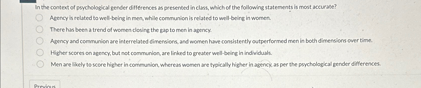 Solved In the context of psychological gender differences as | Chegg.com