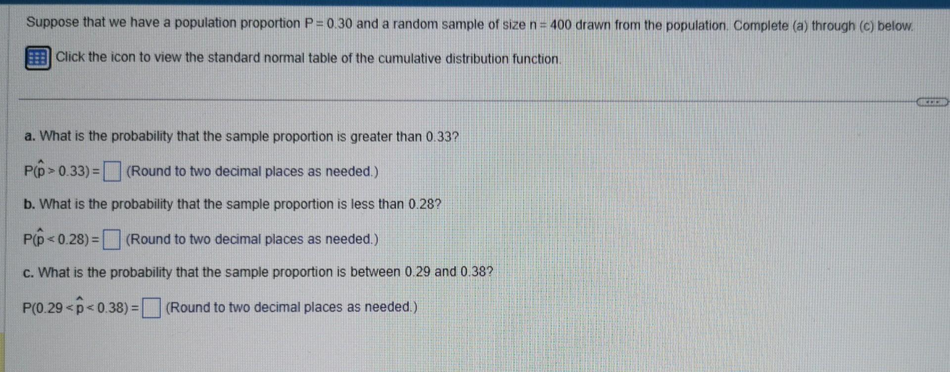 Solved Suppose that we have a population proportion P=0.30 | Chegg.com