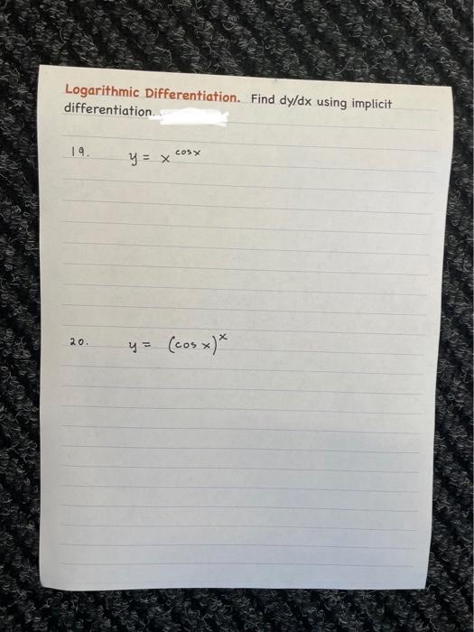 Solved Logarithmic Differentiation. Find dy/dx using | Chegg.com
