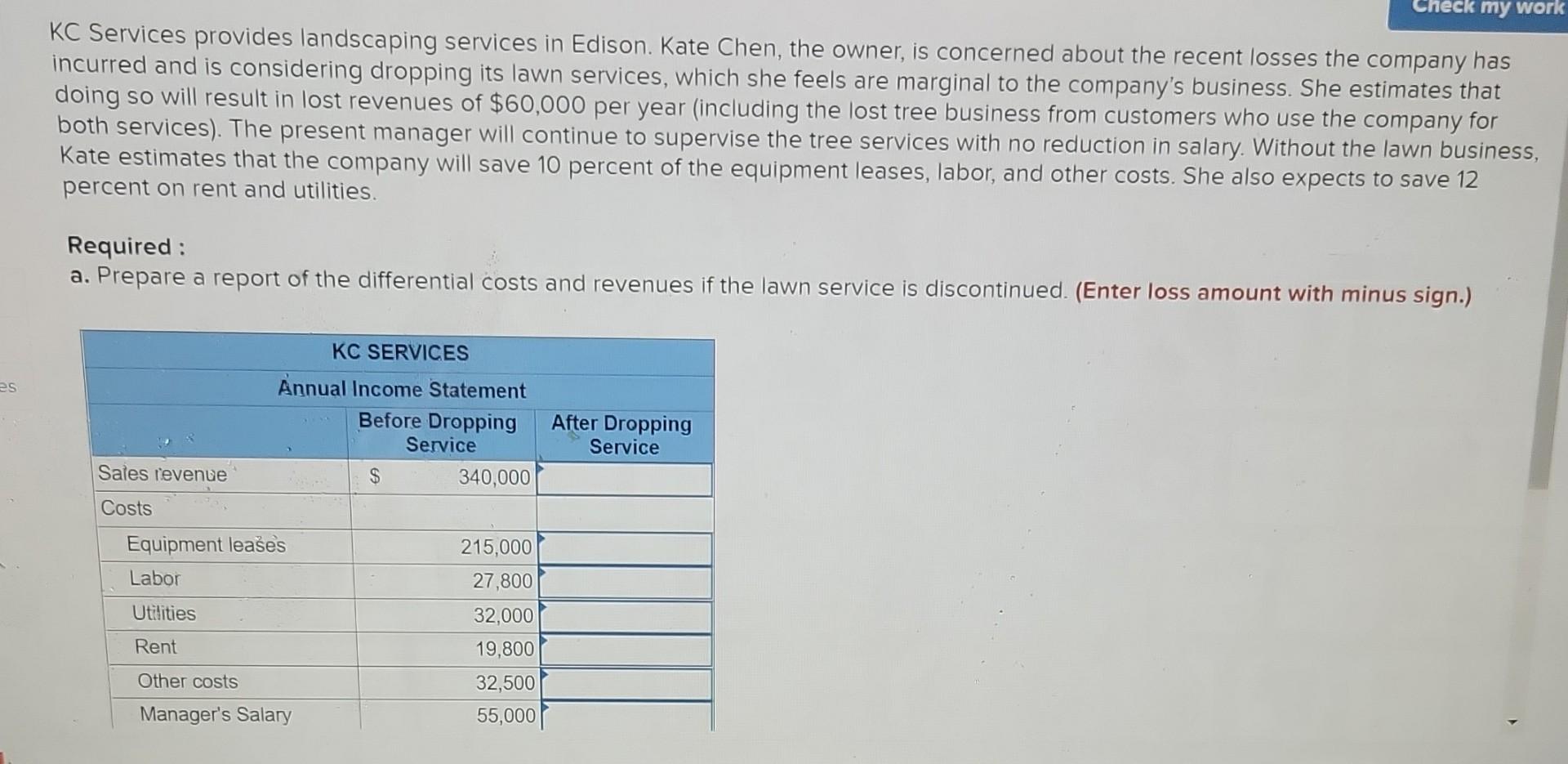 Solved KC Services provides landscaping services in Edison. | Chegg.com