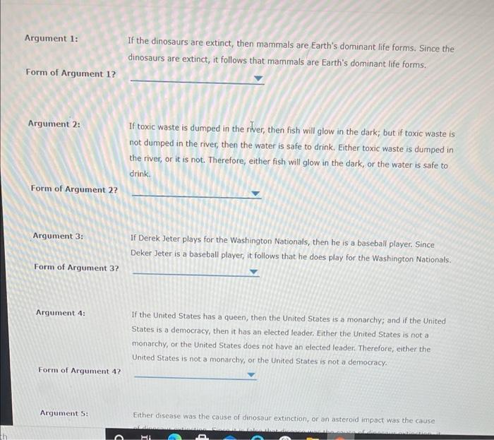 Solved the argument form for each of the following | Chegg.com