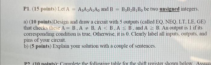 Solved P1. (15 points) Let A=A3A2A1A0 and B=B3B2B1B0 be two | Chegg.com Solved P1. (15 points) Let A=A3A2A1A0 and B=B3B2B1B0 be two | Chegg.com