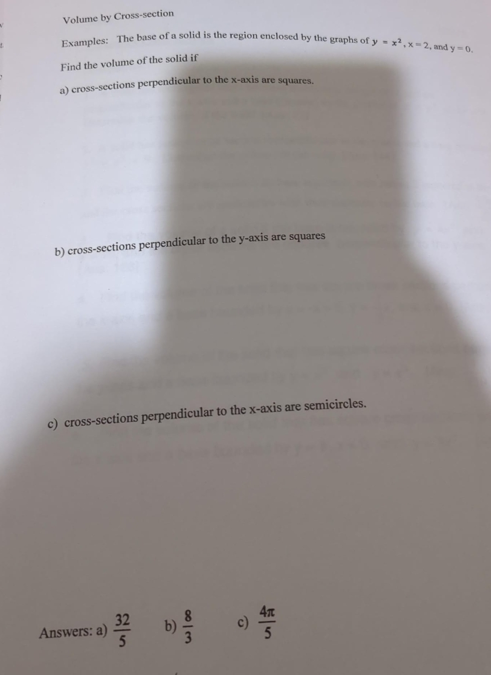 Solved Volume by Cross-sectionExamples: The base of a solid | Chegg.com