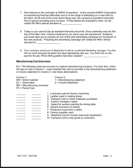 Solved IMA Standard Exercise: Evaluate the following | Chegg.com