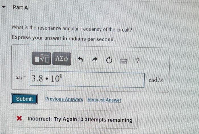 Solved a In a series R-L-C circuit, R = 500 12. L = 0.290 H | Chegg.com