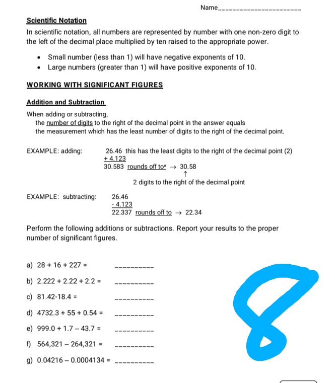 Solved Name Part 4: Significant Figures, Scientific | Chegg.com