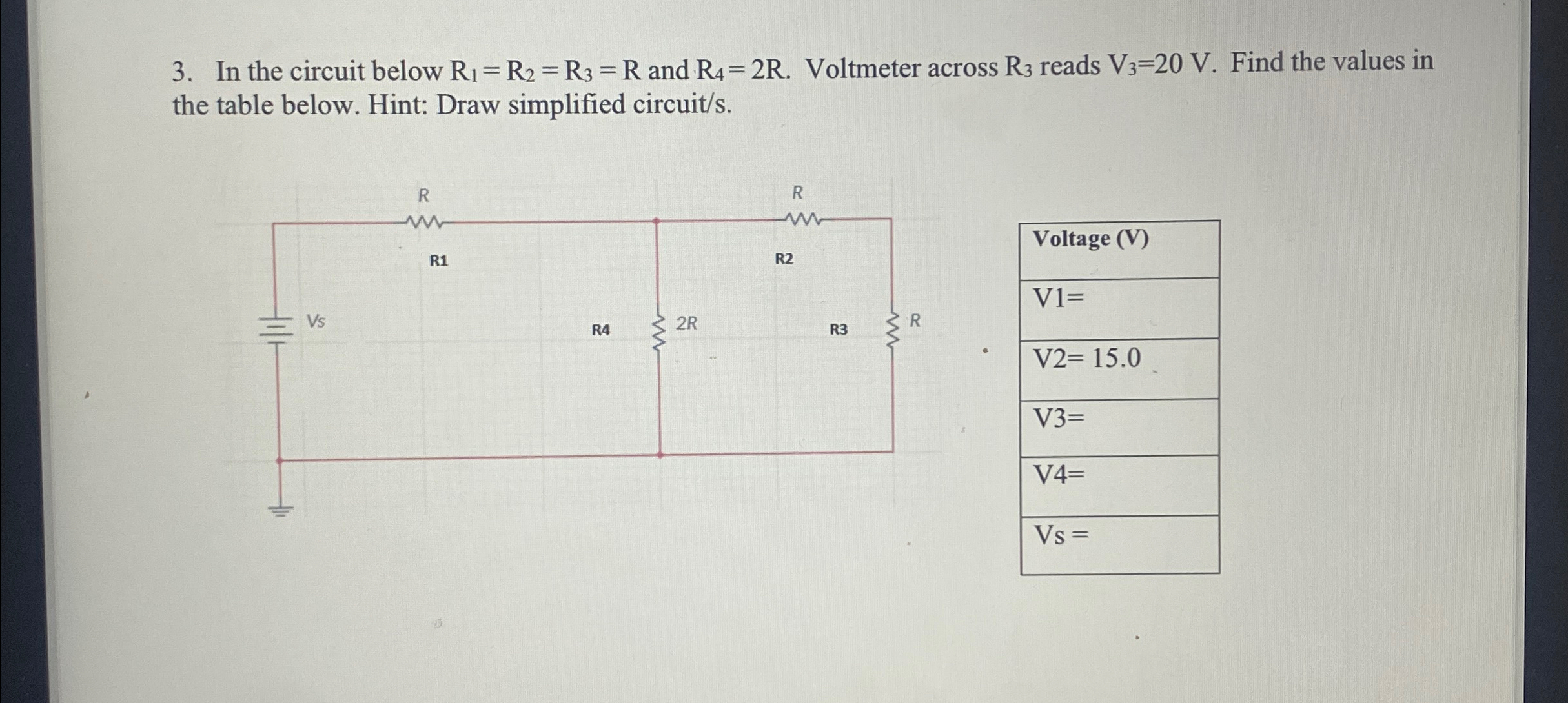 Solved In the circuit below R1=R2=R3=R ﻿and R4=2R. | Chegg.com
