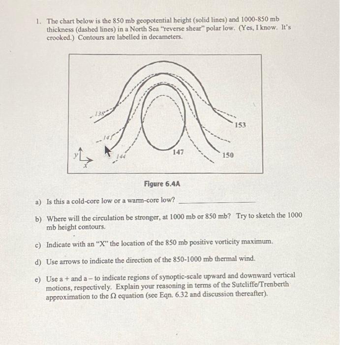1. The chart below is the 850mb geopotential height | Chegg.com