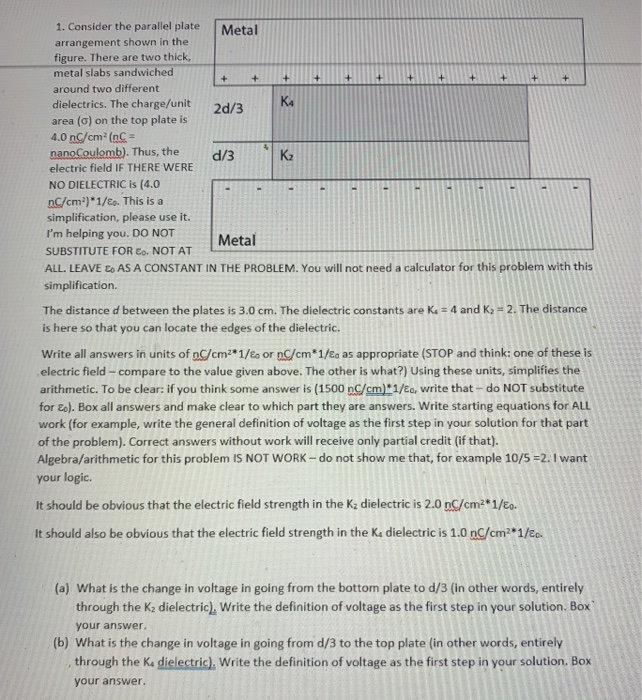 Solved 1. Consider the parallel plate Metal arrangement | Chegg.com