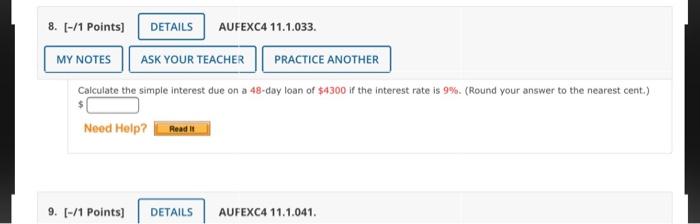Solved 8. (-/1 Points] DETAILS AUFEXC4 11.1.033. MY NOTES | Chegg.com