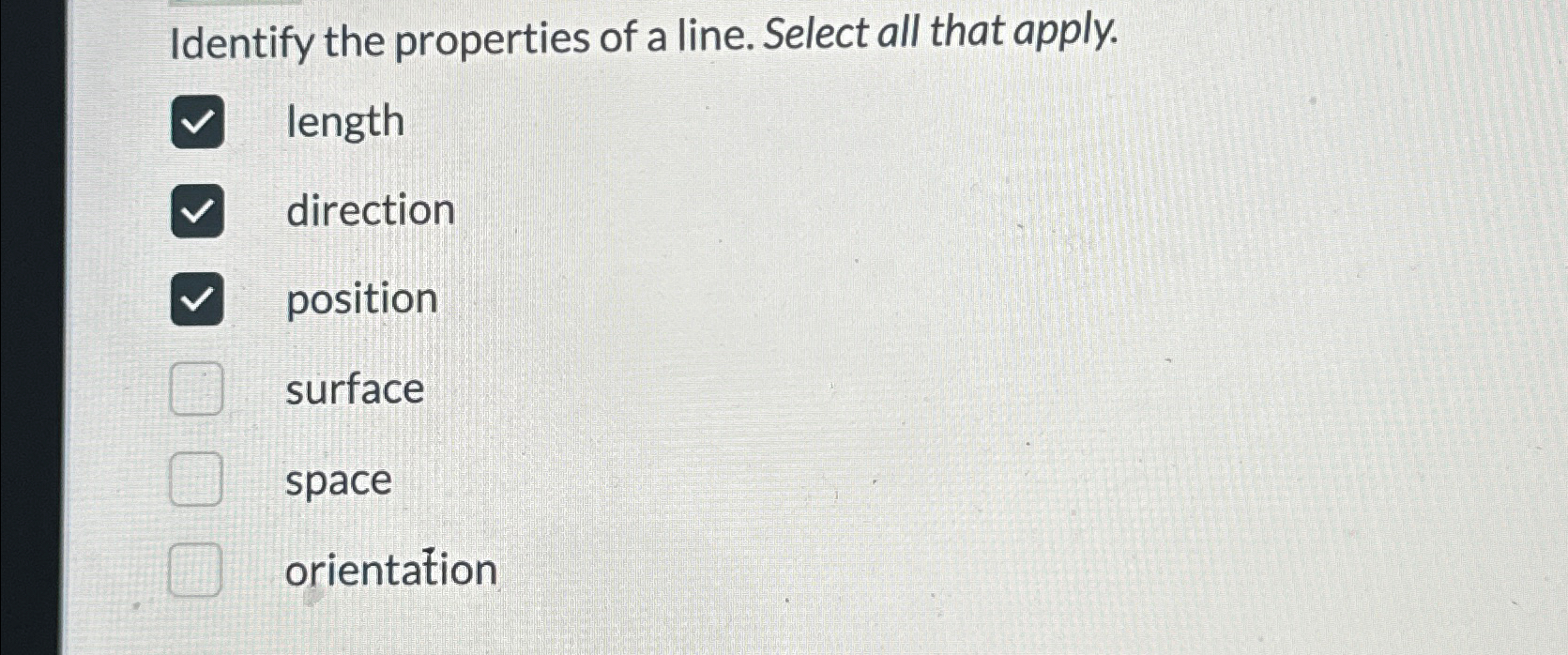 Solved Identify the properties of a line. Select all that | Chegg.com