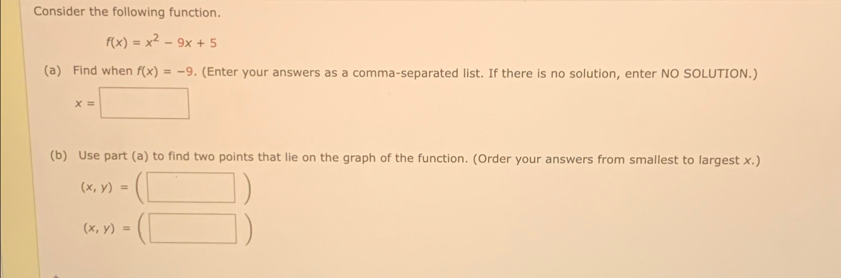 Solved Consider the following function.f(x)=x2-9x+5(a) ﻿Find | Chegg.com