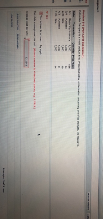 Solved signment PRINTER VERSION BAC Problem 3-6 (Part Level | Chegg.com