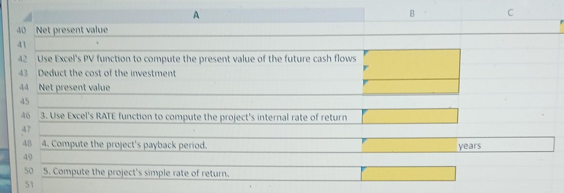 Solved Please include formulas for each cell. Please set it | Chegg.com