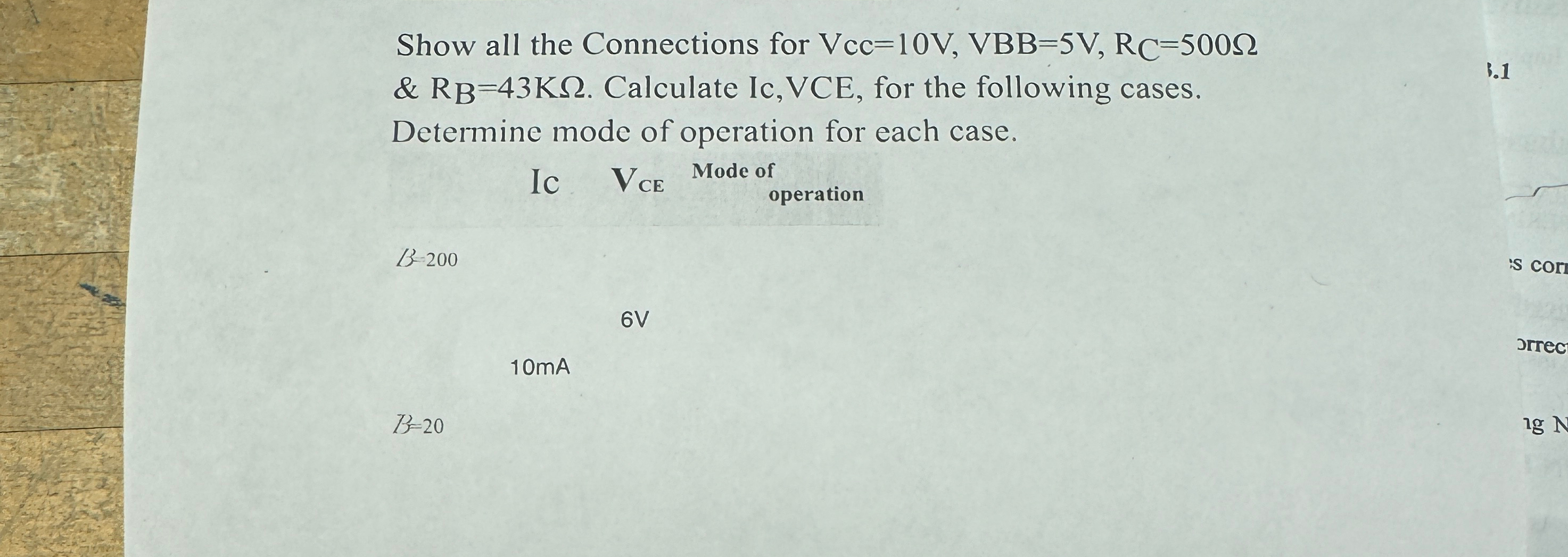 Show all the Connections for Vcc=10V,VBB=5V,RC=500Ω | Chegg.com