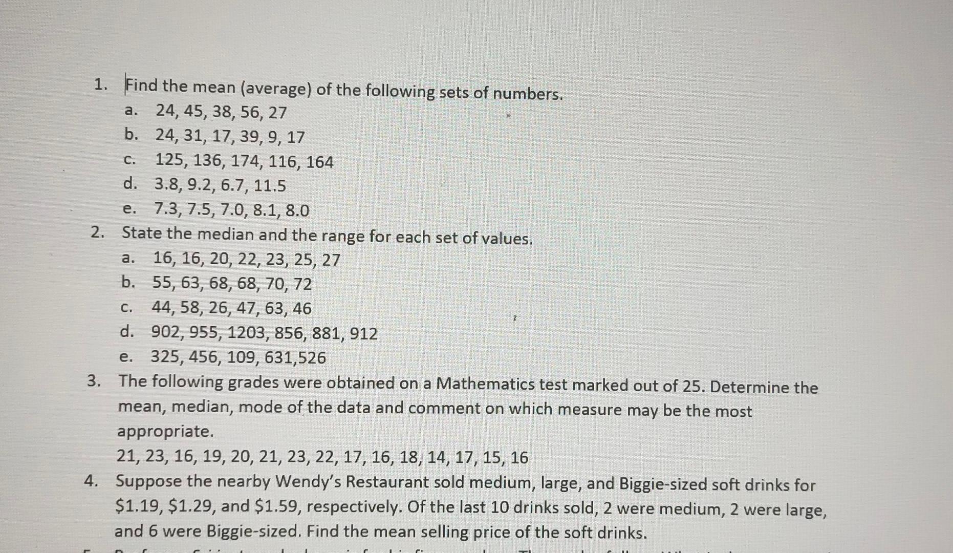 Solved find the mean ( average) of the following sets of | Chegg.com