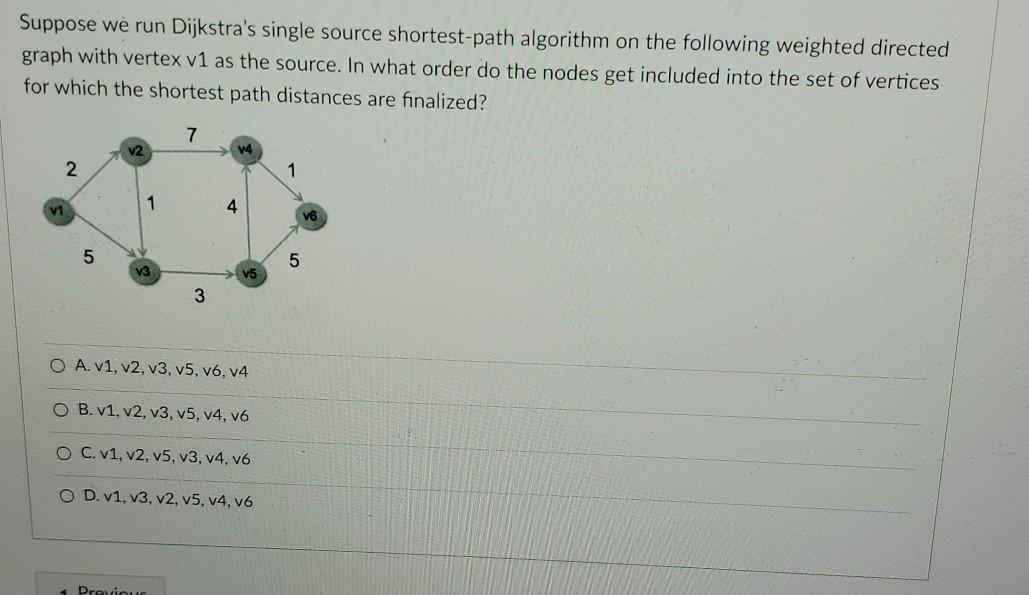 Solved 2.5 pts Suppose we run Dijkstra's single source | Chegg.com