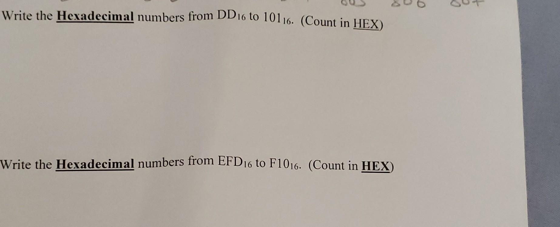 Solved Write the Hexadecimal numbers from DD 16 to 10116. | Chegg.com Solved Write the Hexadecimal numbers from DD 16 to 10116. | Chegg.com