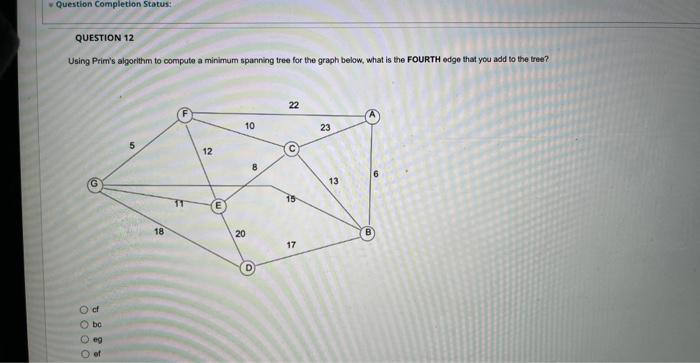Using Prim's algorithm to compute a minimum spanning | Chegg.com