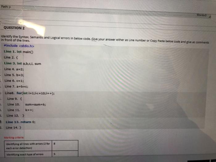 Solved Pathp Words: QUESTION 2 Identify the Syntax. Semantic | Chegg.com