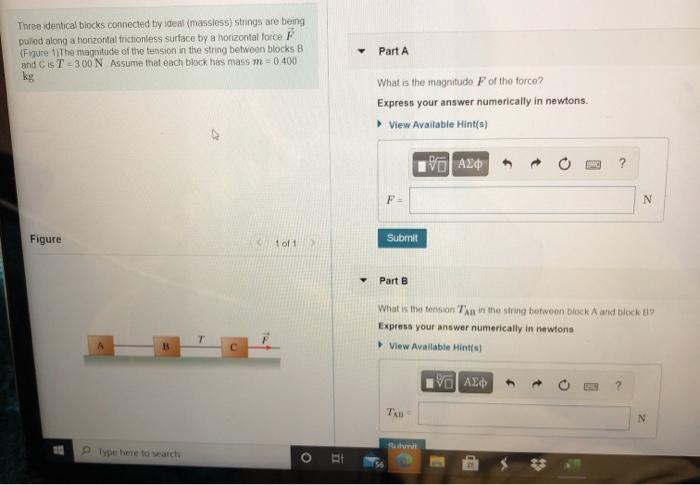 Solved Three identical blocks connected by ideal massless) | Chegg.com
