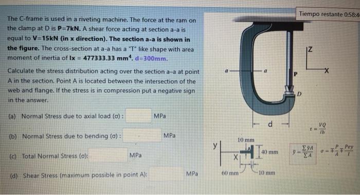 Solved The C-frame is used in a riveting machine. The force | Chegg.com