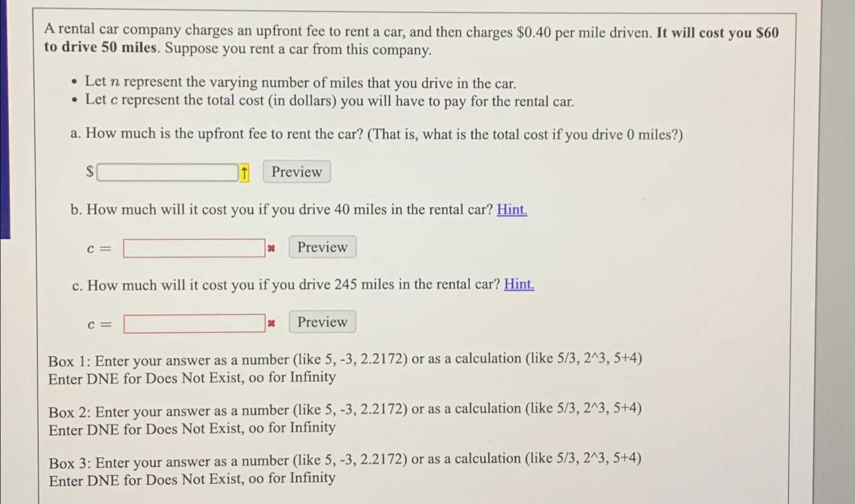 Solved A rental car company charges an upfront fee to rent a | Chegg.com