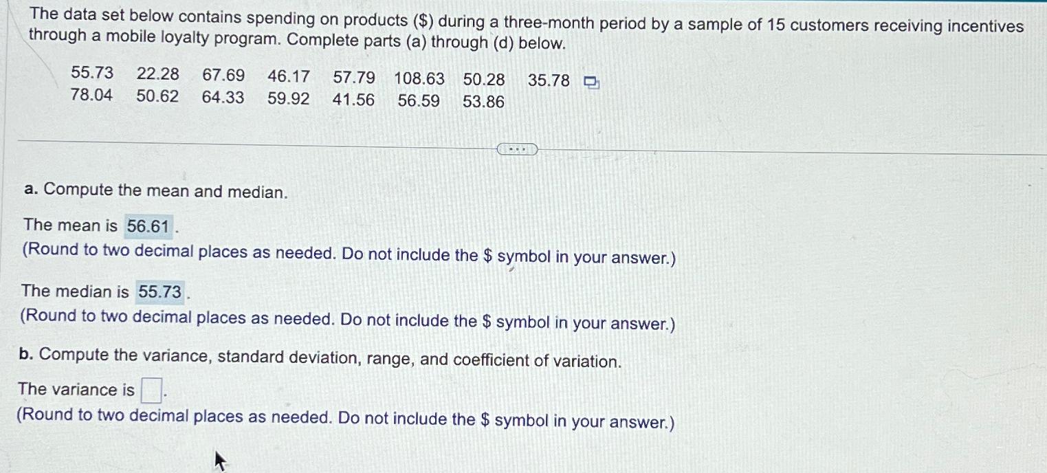 Solved The data set below contains spending on products ($) | Chegg.com