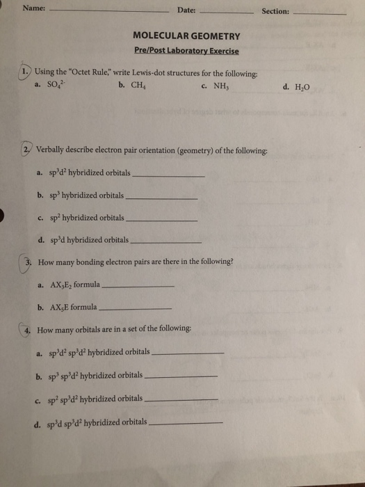 Solved MOLECULAR GEOMETRY DATA SHEET Write the Lewis Formula | Chegg.com