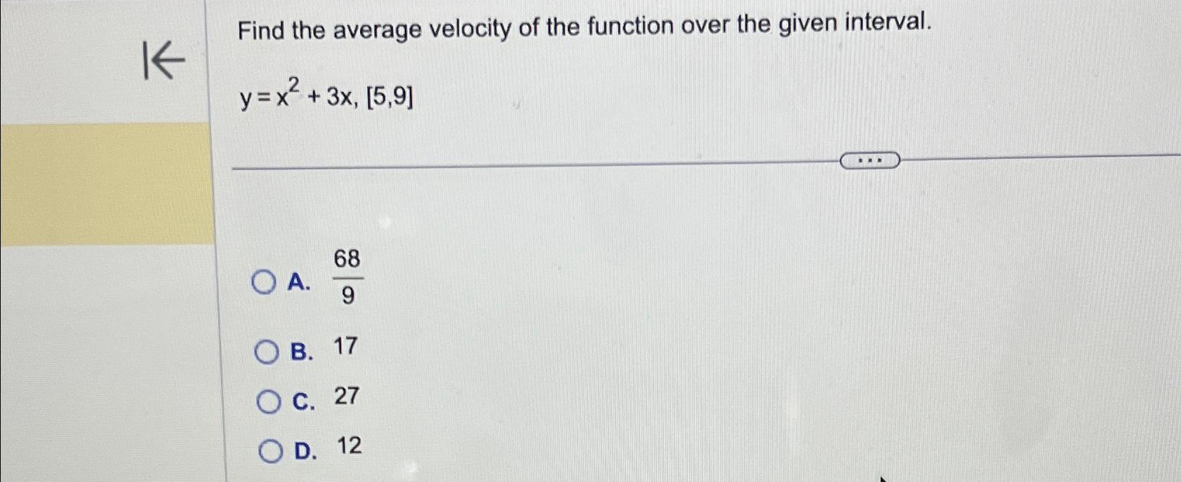 Solved Find the average velocity of the function over the | Chegg.com