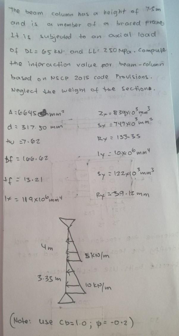 Solved The beam 7.5m column has a height of and is a member | Chegg.com