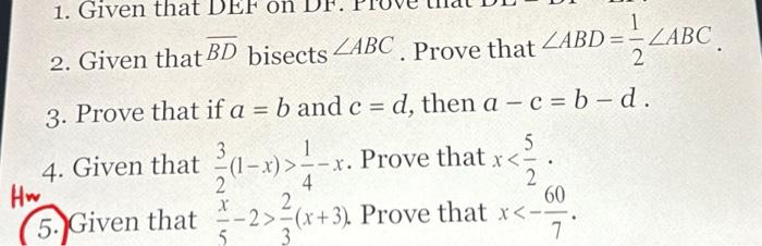 Solved 1 1- 2. Given that BD bisects LABC. Prove that LABD = | Chegg.com