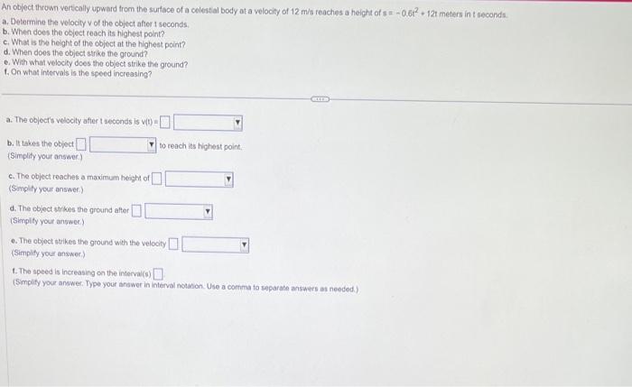 Solved An object thrown vertically upward from the surface | Chegg.com