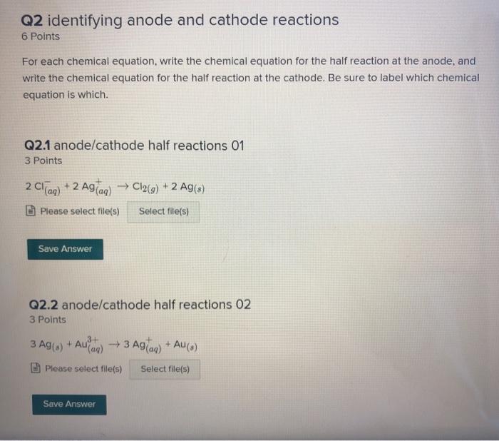 Solved Q2 identifying anode and cathode reactions 6 Points | Chegg.com