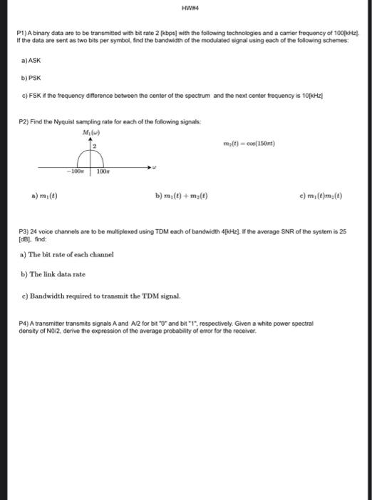 Solved P1) A binary data are to be transmitied with bit rate | Chegg.com