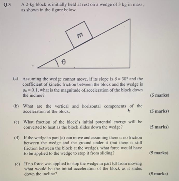 Solved 2.3 A 2−kg block is initially held at rest on a wedge | Chegg.com