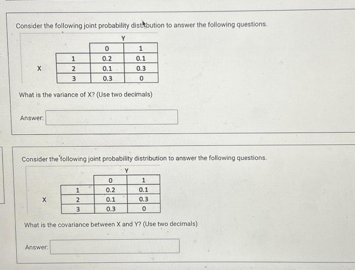 Consider the following joint probability disthbution | Chegg.com