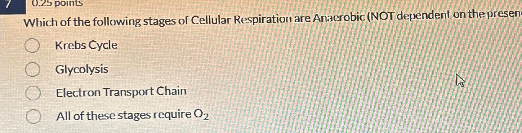 Solved Which of the following stages of Cellular Respiration | Chegg.com