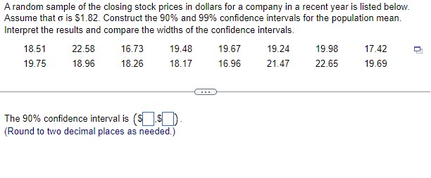Solved A random sample of the closing stock prices in | Chegg.com
