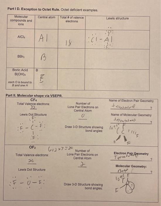 Solved Part 1 D. Exception to Octet Rule. Octet deficient | Chegg.com