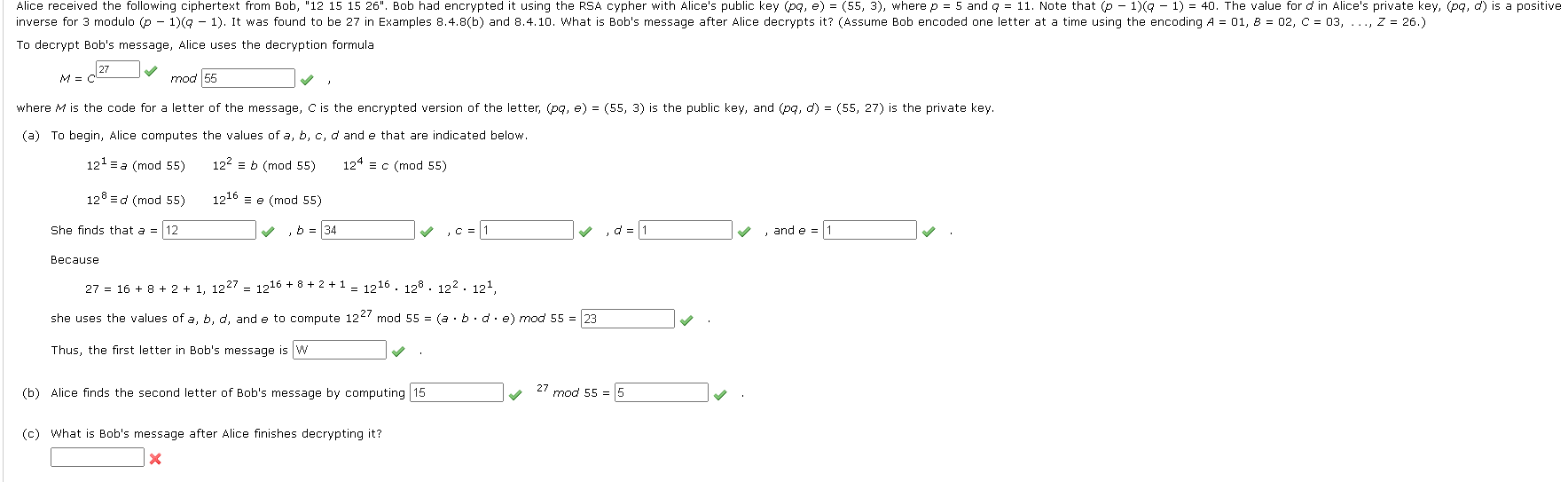 Solved Alice received the following ciphertext from Bob, | Chegg.com